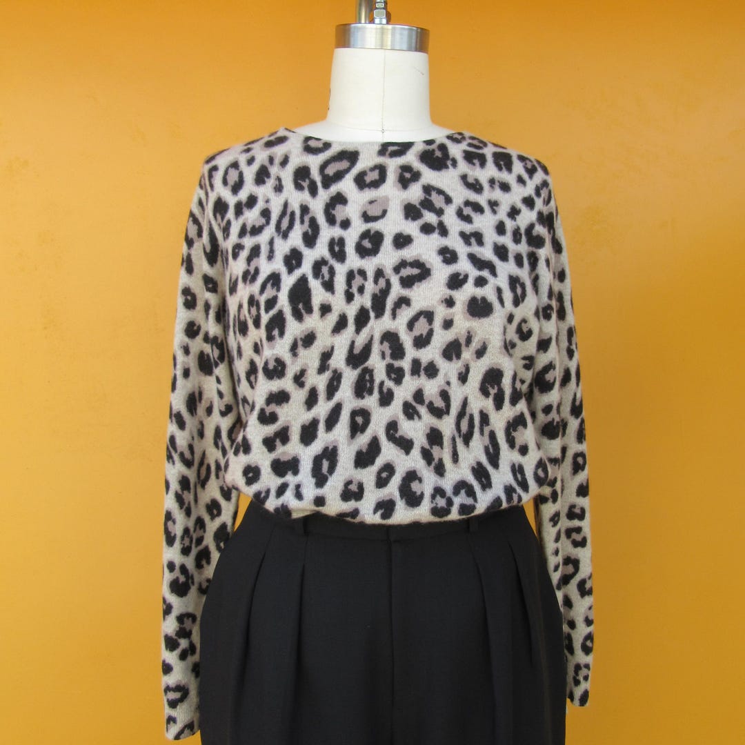 90s Y2K Leopard Print Cashmere Sweater | Animal Print Cheetah Long ...