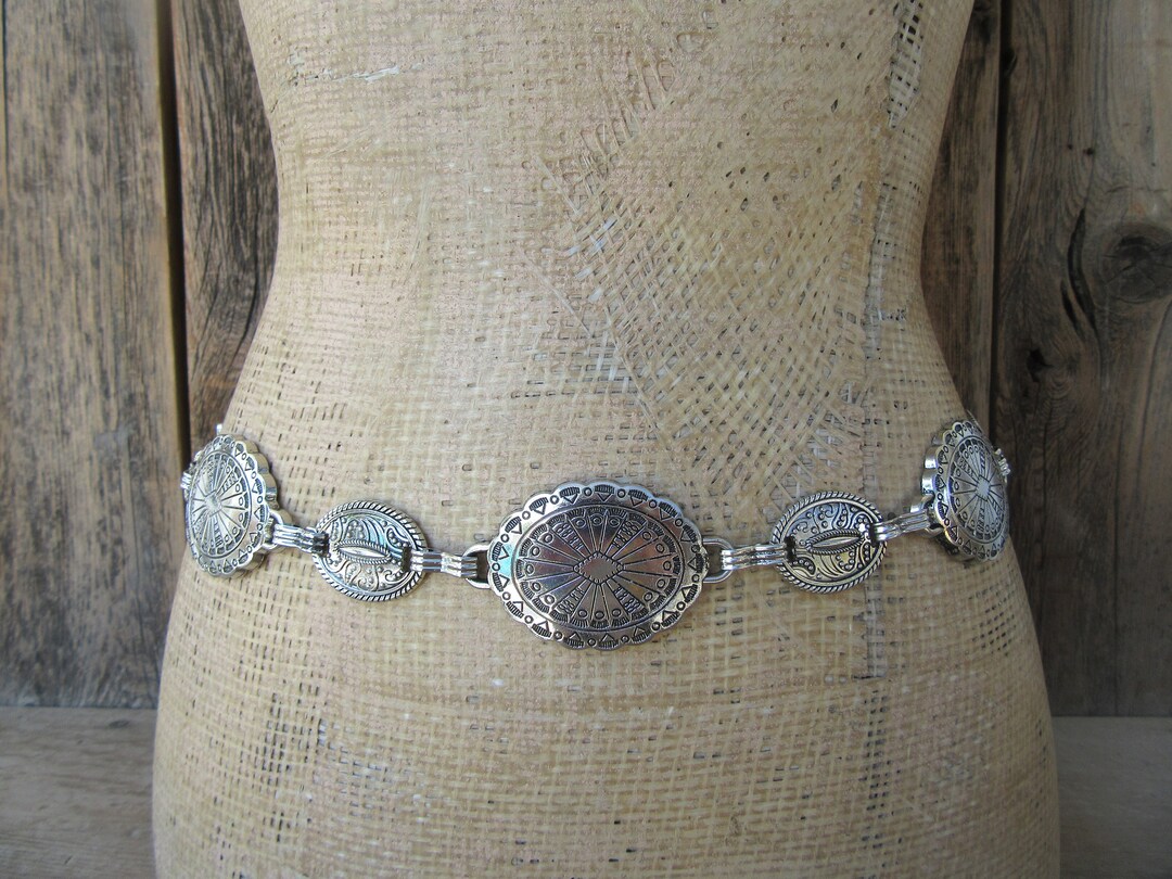 80s 90s Metal Concho Belt Faux Silver Southwest Cowgirl - Etsy