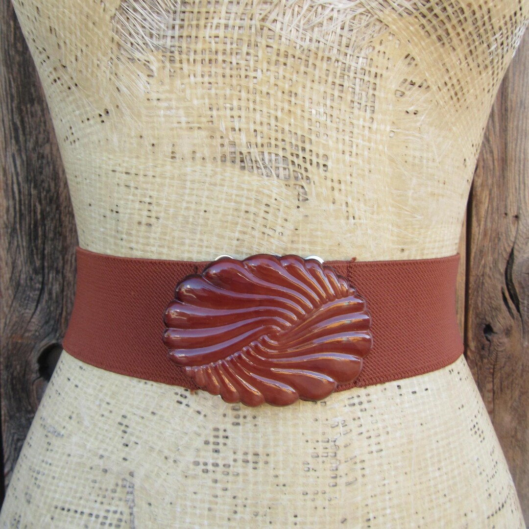 1980s Adobe Brown Stretch Waist Belt | 80s Resin Art Deco Revival ...