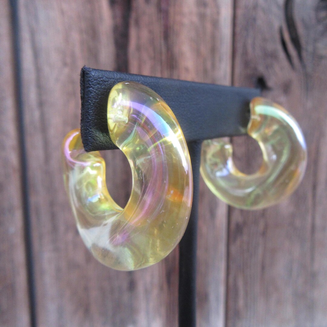 80s 90s Yellow Warbled Oil Slick Resin Hoops | Chunky Resin Hoops - Etsy