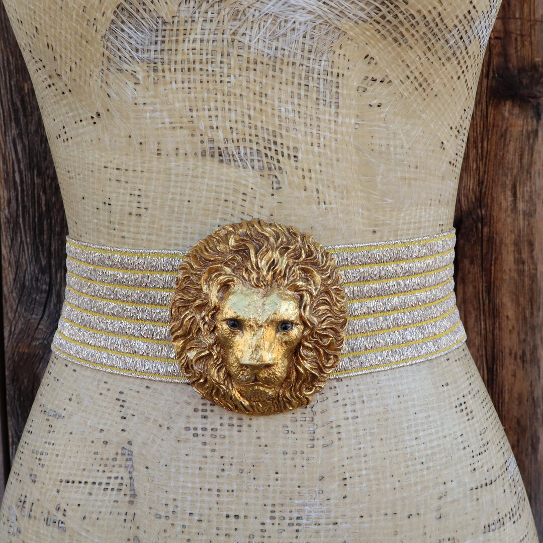 80s Charmant Gold Lion Resin Buckle Wide Waist Belt | Stretch Belt ...