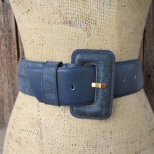 80s Wide Navy Blue Leather Waist Belt 1980s Statement Belt Wide Waist ...