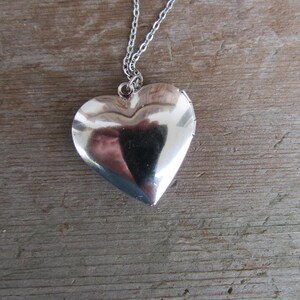 80s 90s Silver Tone Puff Heart Locket Necklace | Etched Heart Chain ...