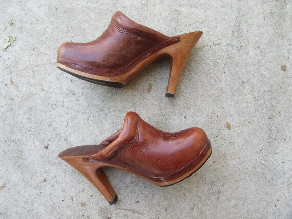 70s wood platform clogs - Gem