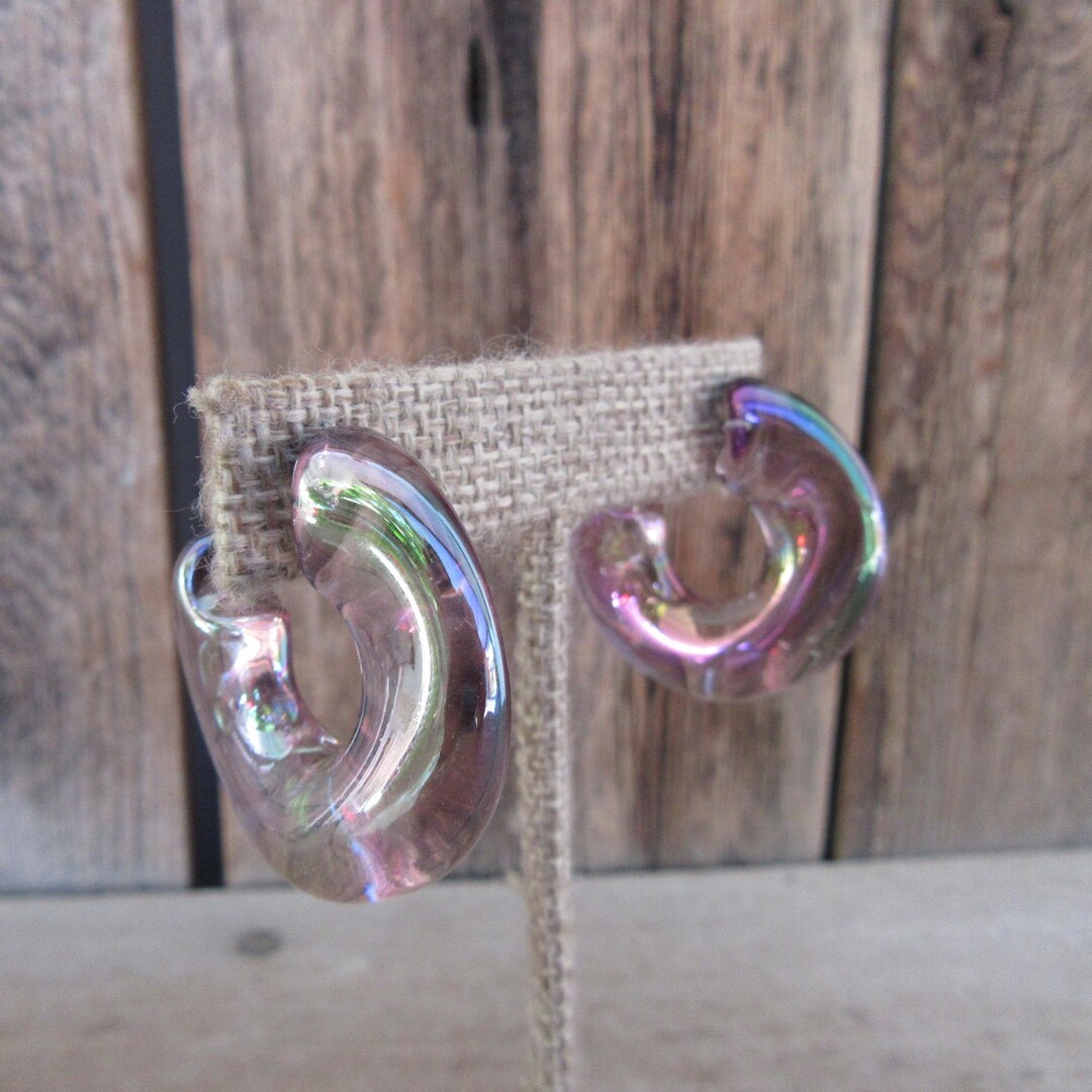 80s 90s Purple Warbled Oil Slick Resin Hoops | Chunky Resin Hoops - Etsy