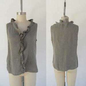90s Y2K 00s Hemp Tencil Linen Olive Green Ruffled Shell Tank Linen Singlet Size Medium - Etsy
