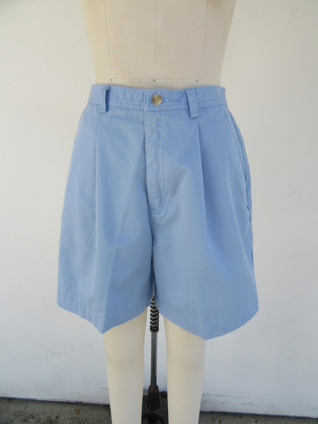 90s Light Blue All Cotton High Waist Pleated Shorts | Minimal Longline ...