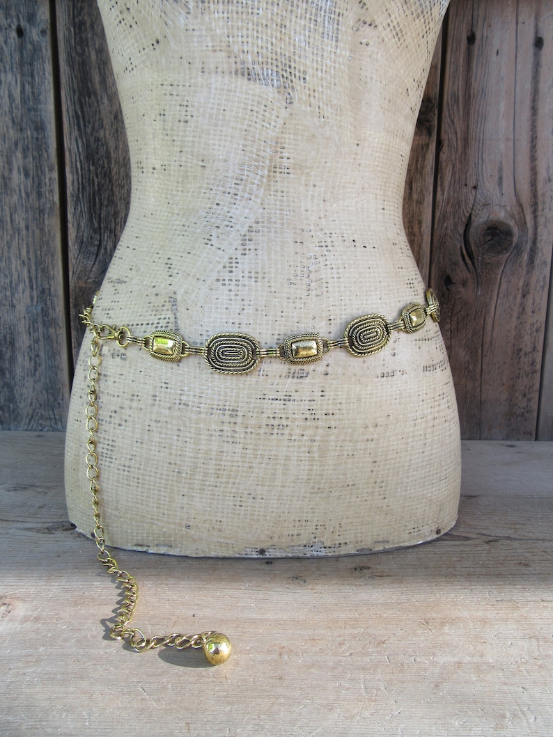 90s Gold Tone Metal Chain Belt | Disk Belt | Concho Belt | Metal Link ...