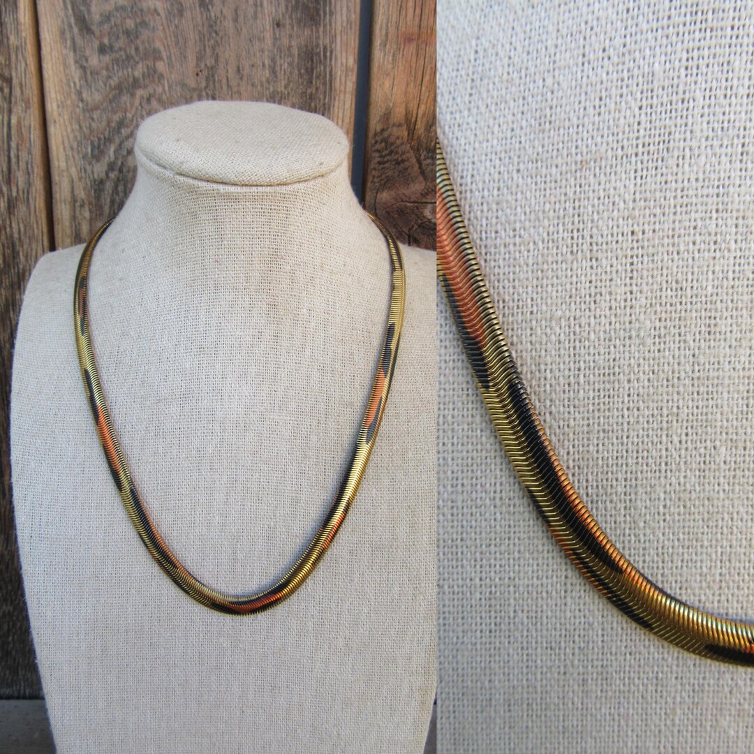 90s Wide Thick Chunky 18" Slinky Chain Necklace | Brown Snakeskin Print ...