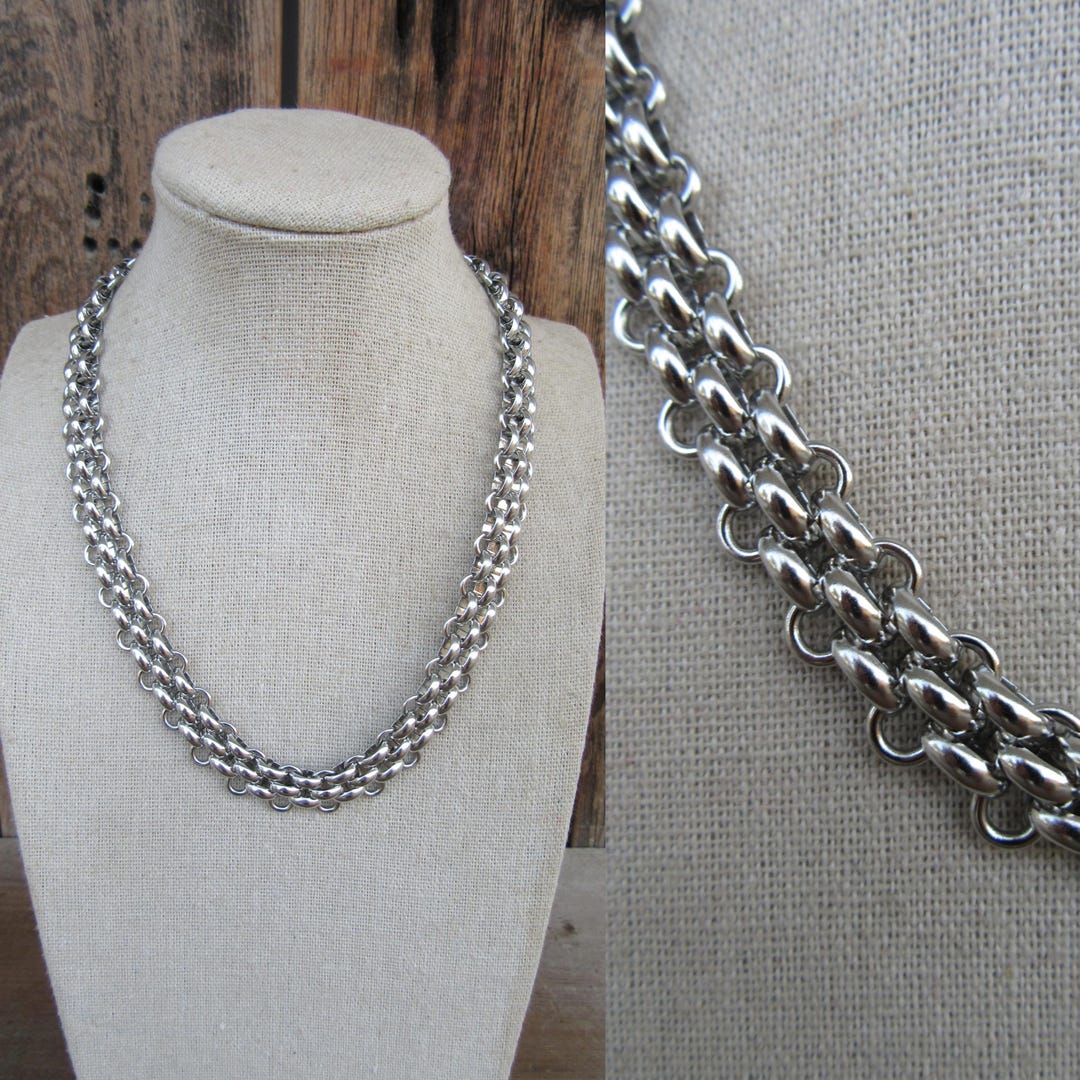 90s Silver Tone Thick Heavy Statement Necklace | Thick Silver Chain ...