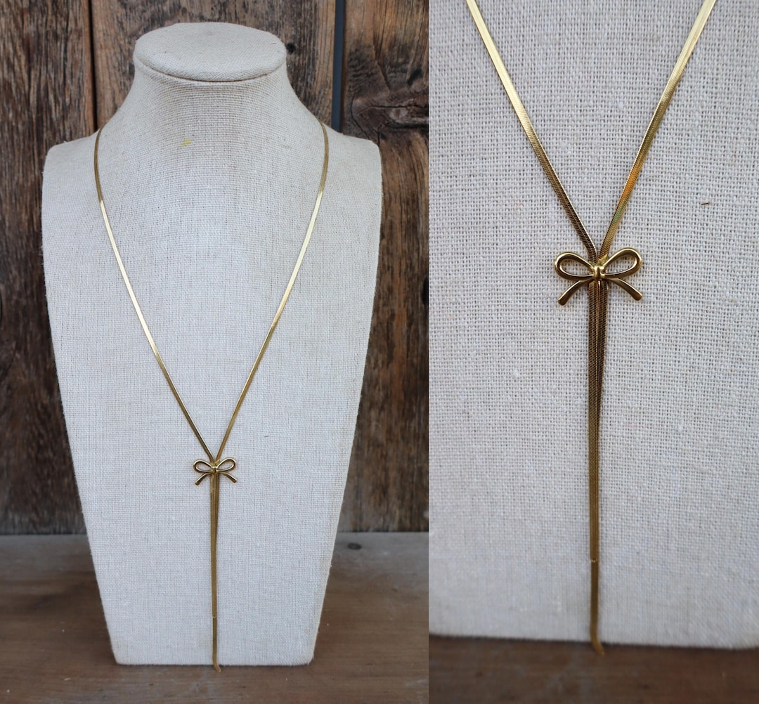 90s Y2K Gold Tone Fixed Bolo Lariat Bow Necklace - Etsy