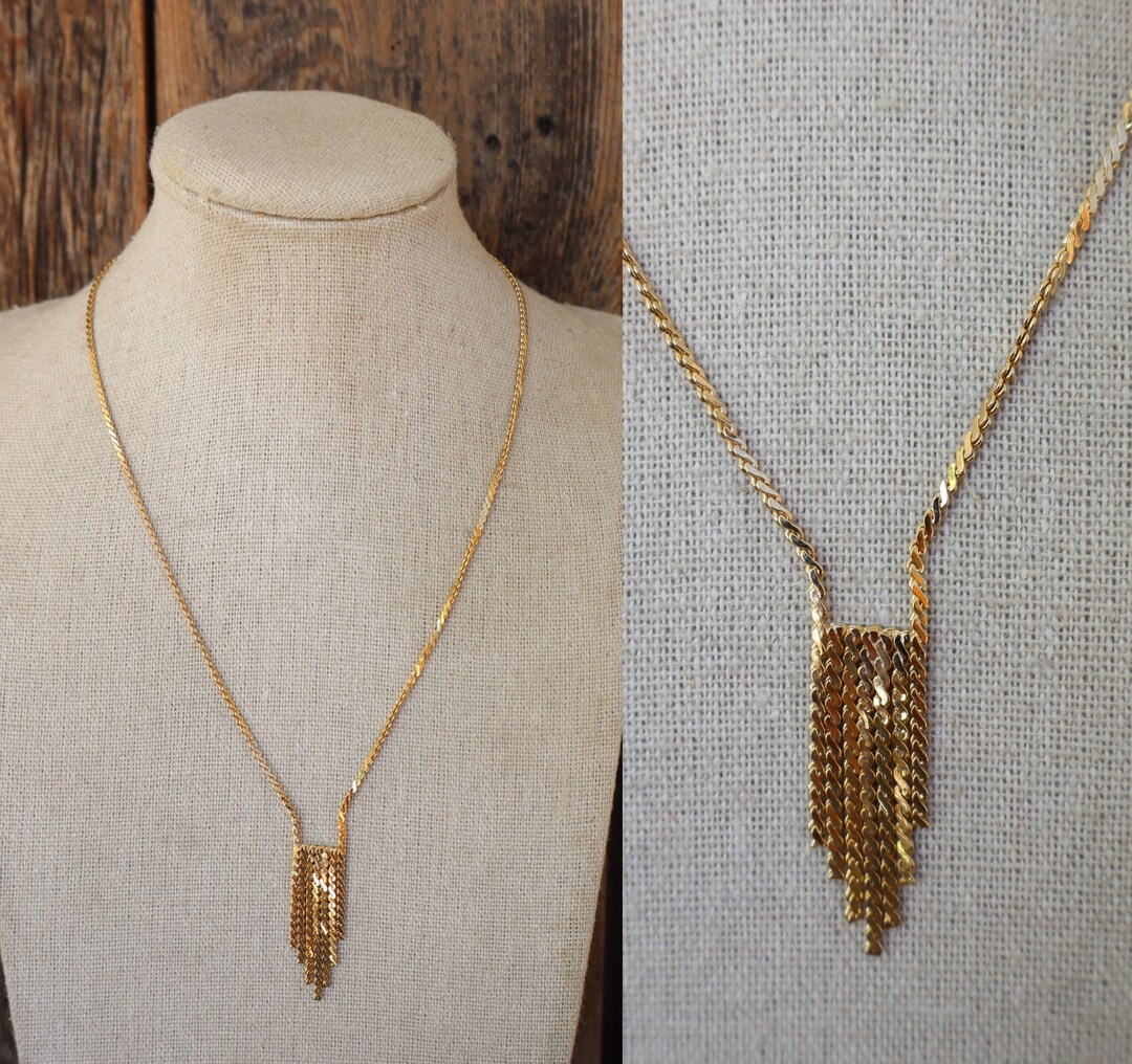 70s Gold Tone Chain Tassel Necklace | Mod Mid Century Modern MCM Chain ...