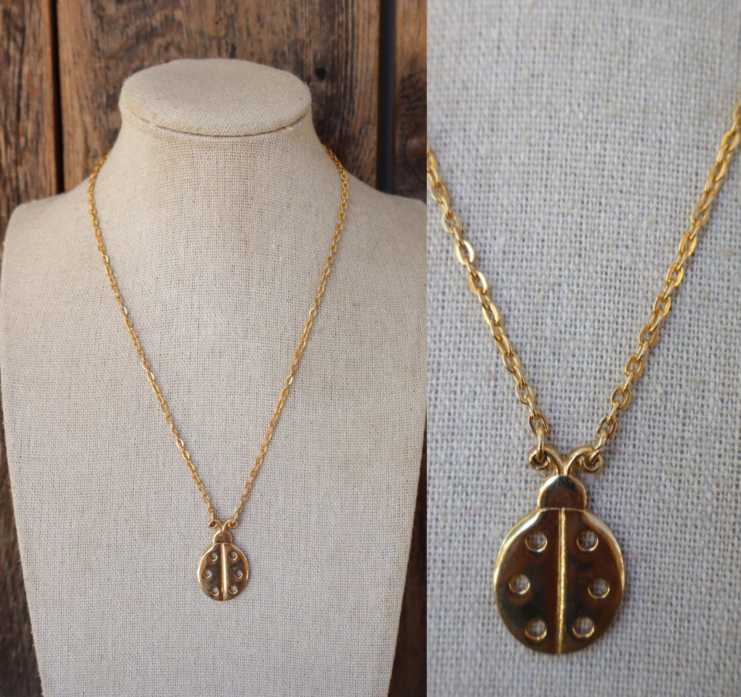 70s 80s Gold Chain Ladybug Necklace | Gold Tone Necklace | Scarab Bug ...