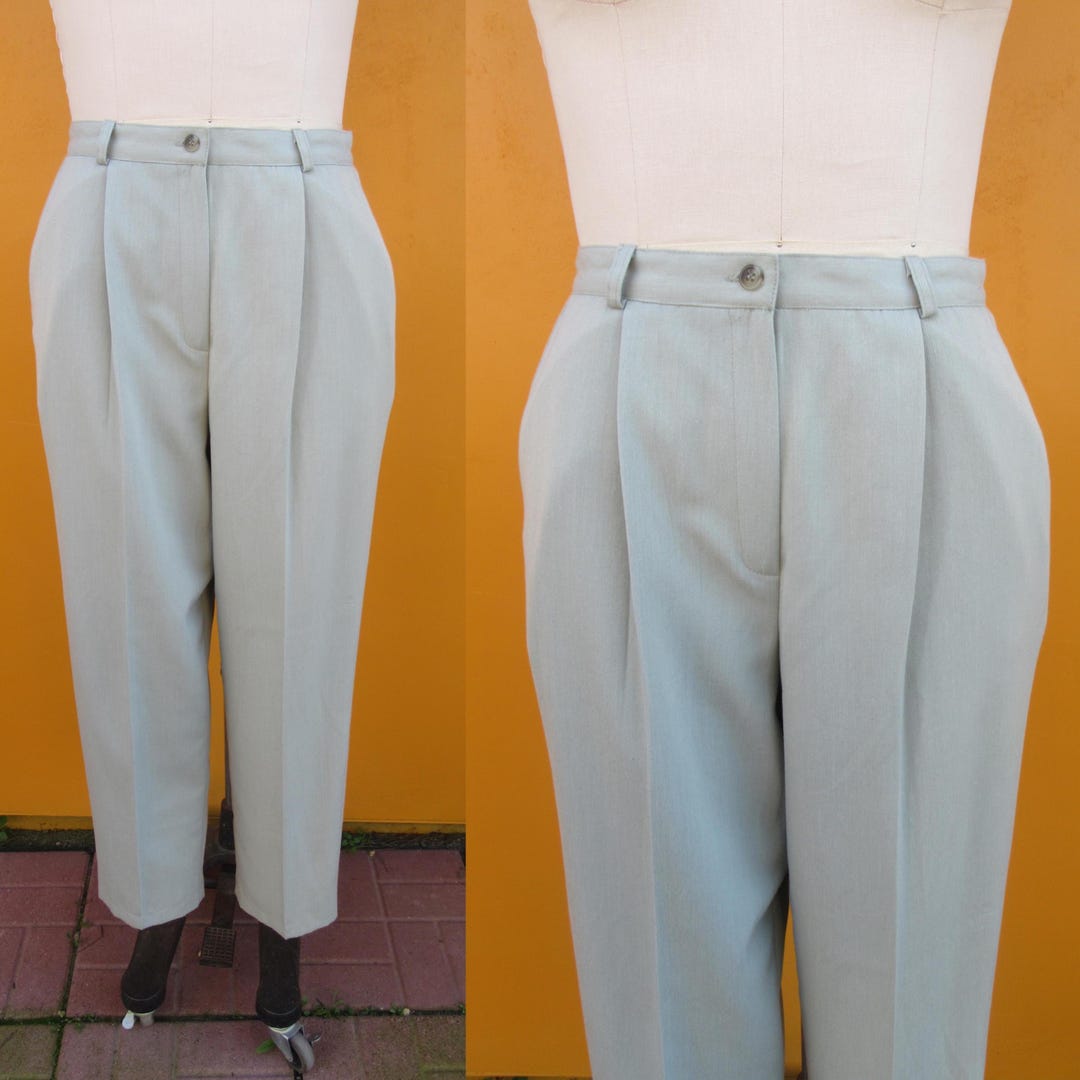 90s Light Sage Green Pleated High Waist Trousers Khakis Officecore ...