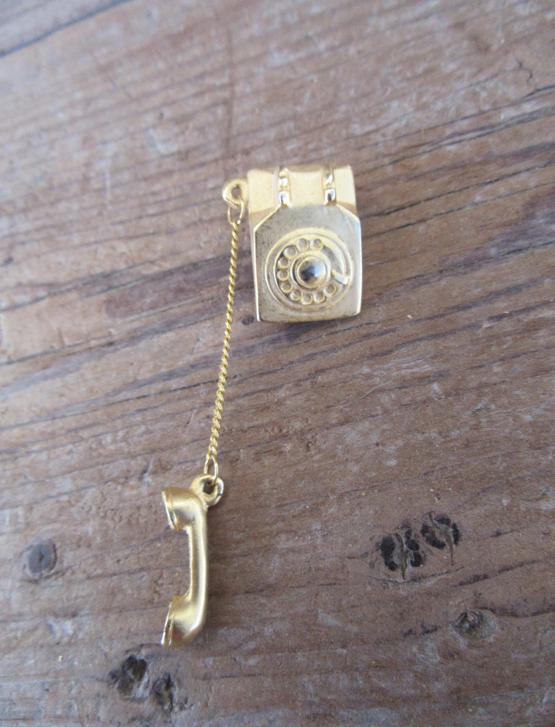 NOS 80s Telephone Novelty Brooch | Gold Tone Chunky Telephone Pin ...