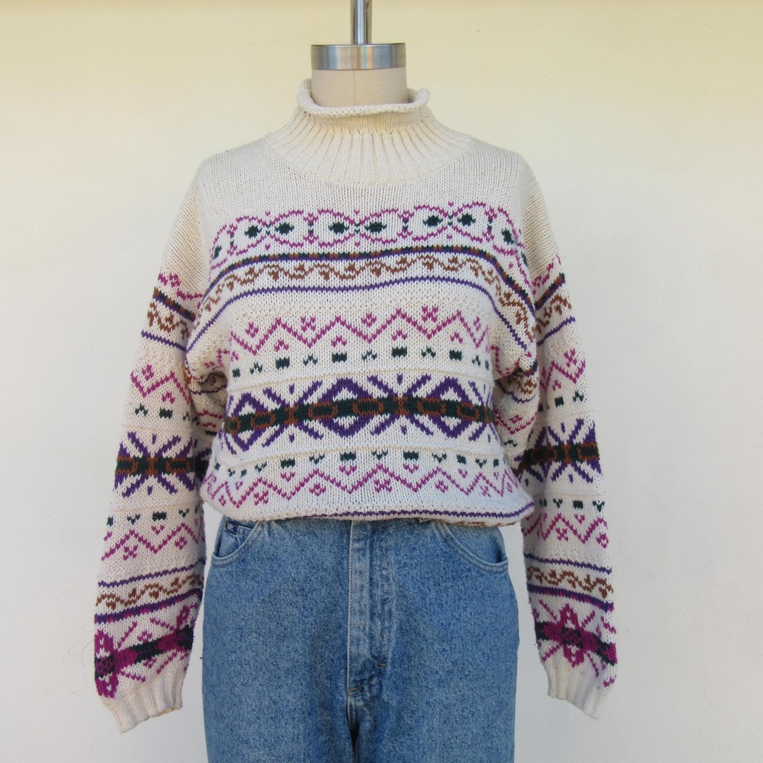 90s Fair Isle Cotton Ramie Mockneck Sweater | Sweaters and Jumpers ...
