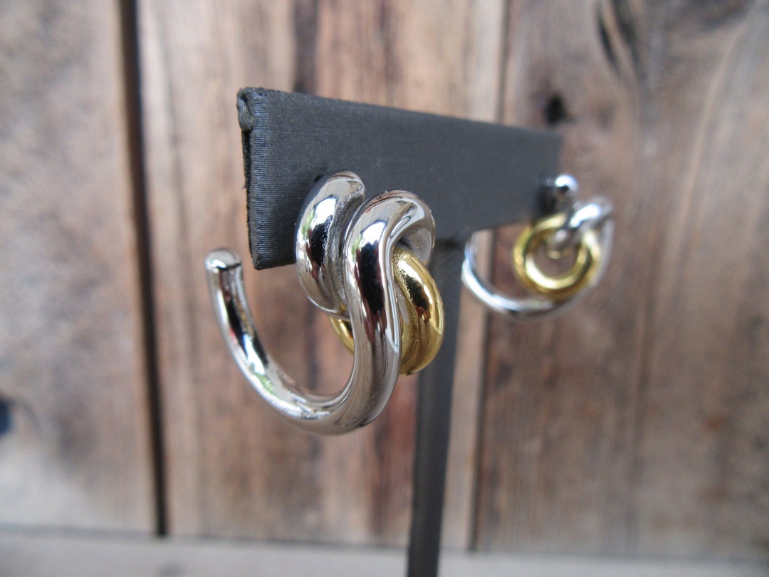 90s Chunky Curlicue Hoops | Modernist Swirl Geometric Two Tone Mixed ...