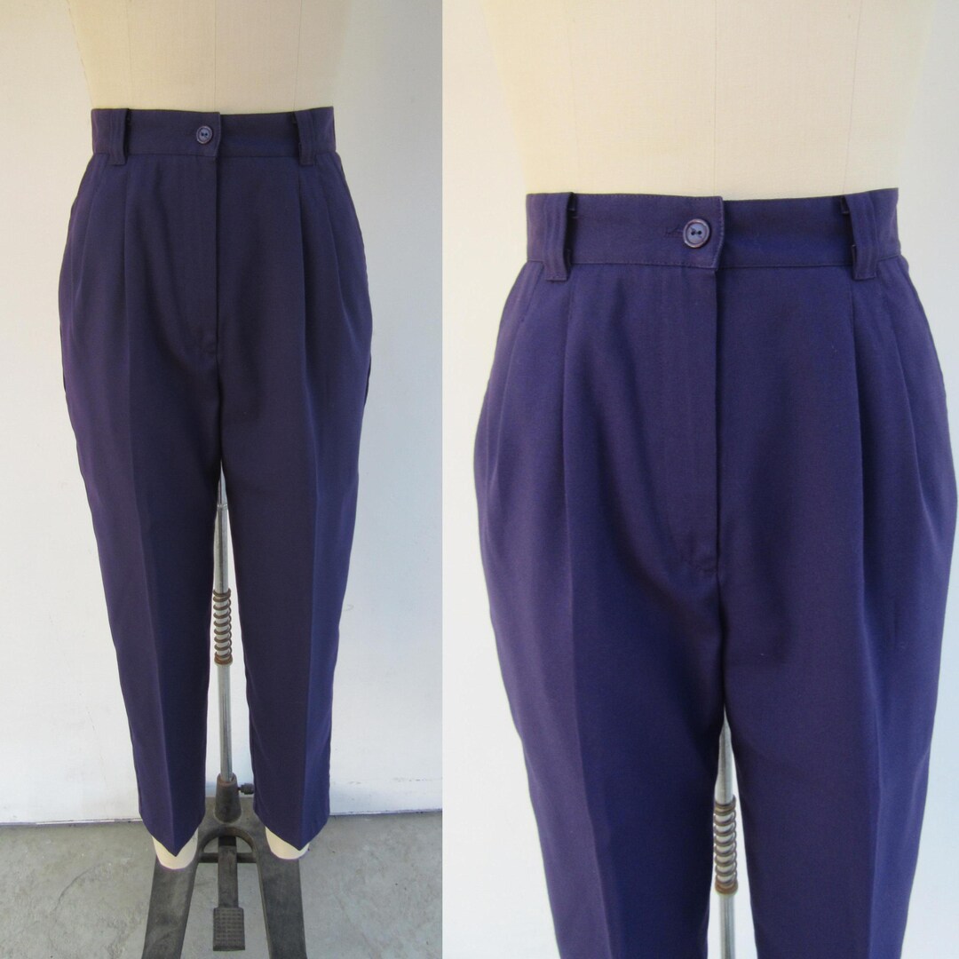 90s High Rise Waist Purple Pleated Officecore Tapered Trousers ...