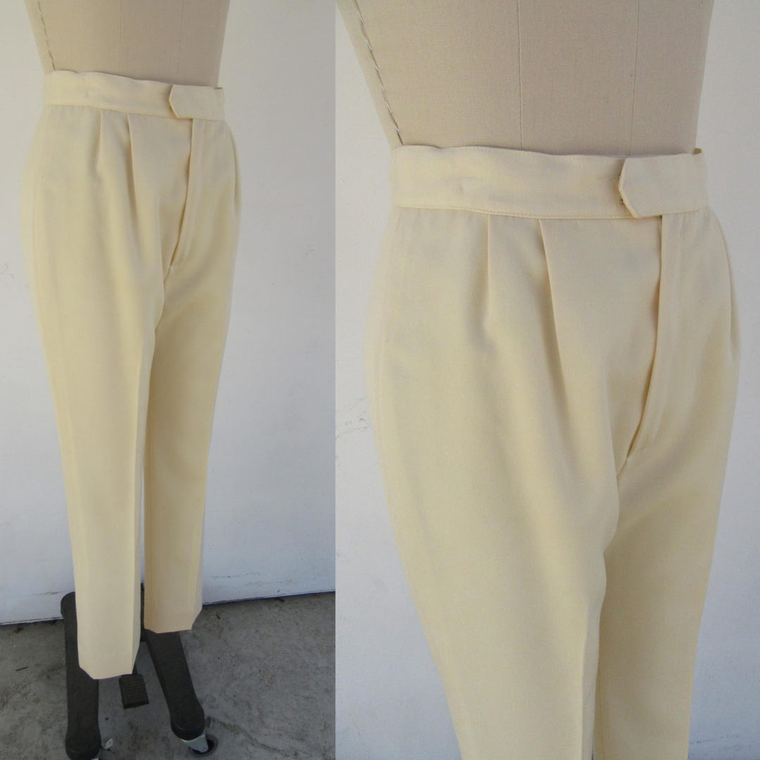 80s 90s High Waist Pleated Cream Wool Trousers | High Rise Pleated ...