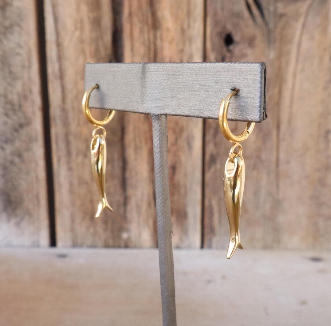 90s Gold Tone Fish Hoops | Figural Fish Nautical Resort Chic Modernist ...