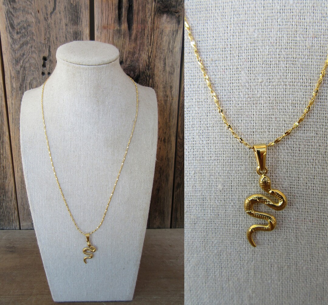 80s 90s Dainty Gold Chain Snake Necklace Gold Tone Serpent Necklace ...