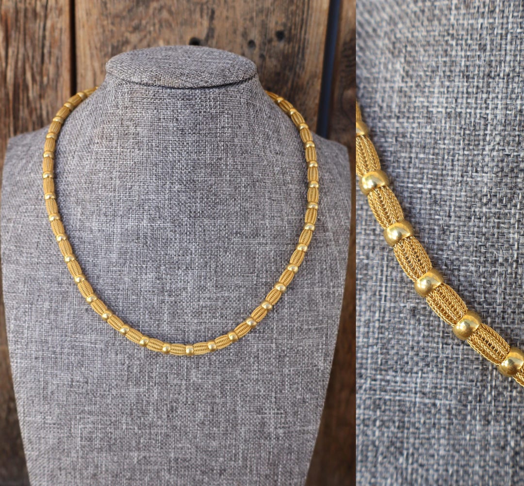70s Gold Tone Ball Mesh Chain Statement Necklace | Mid Century MCM ...