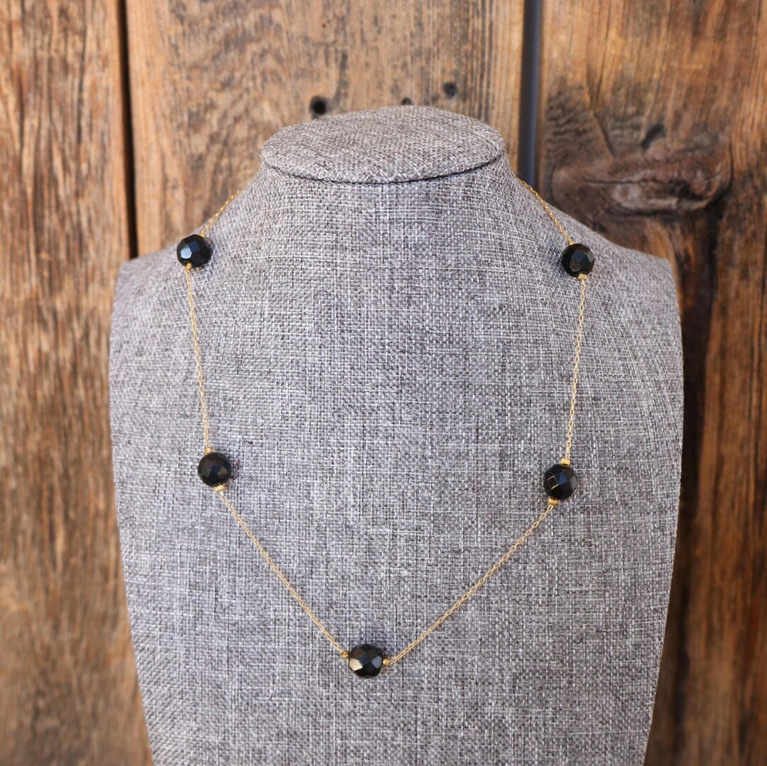 70s Black Beaded Gold Chain Choker Necklace - Etsy