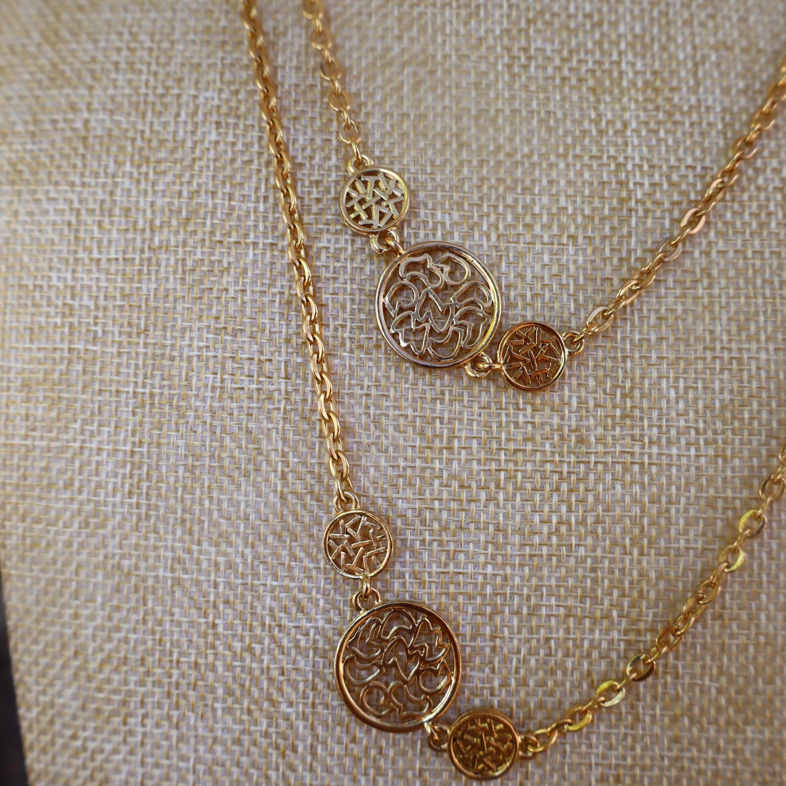 70s Long Gold Tone Layering Chain Statement Necklace | Bamboo Motif Mod ...