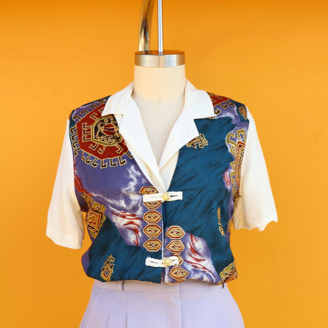90s Rayon Overlay Collared Boxy Fit Blouse | Southwest Memphis Style ...