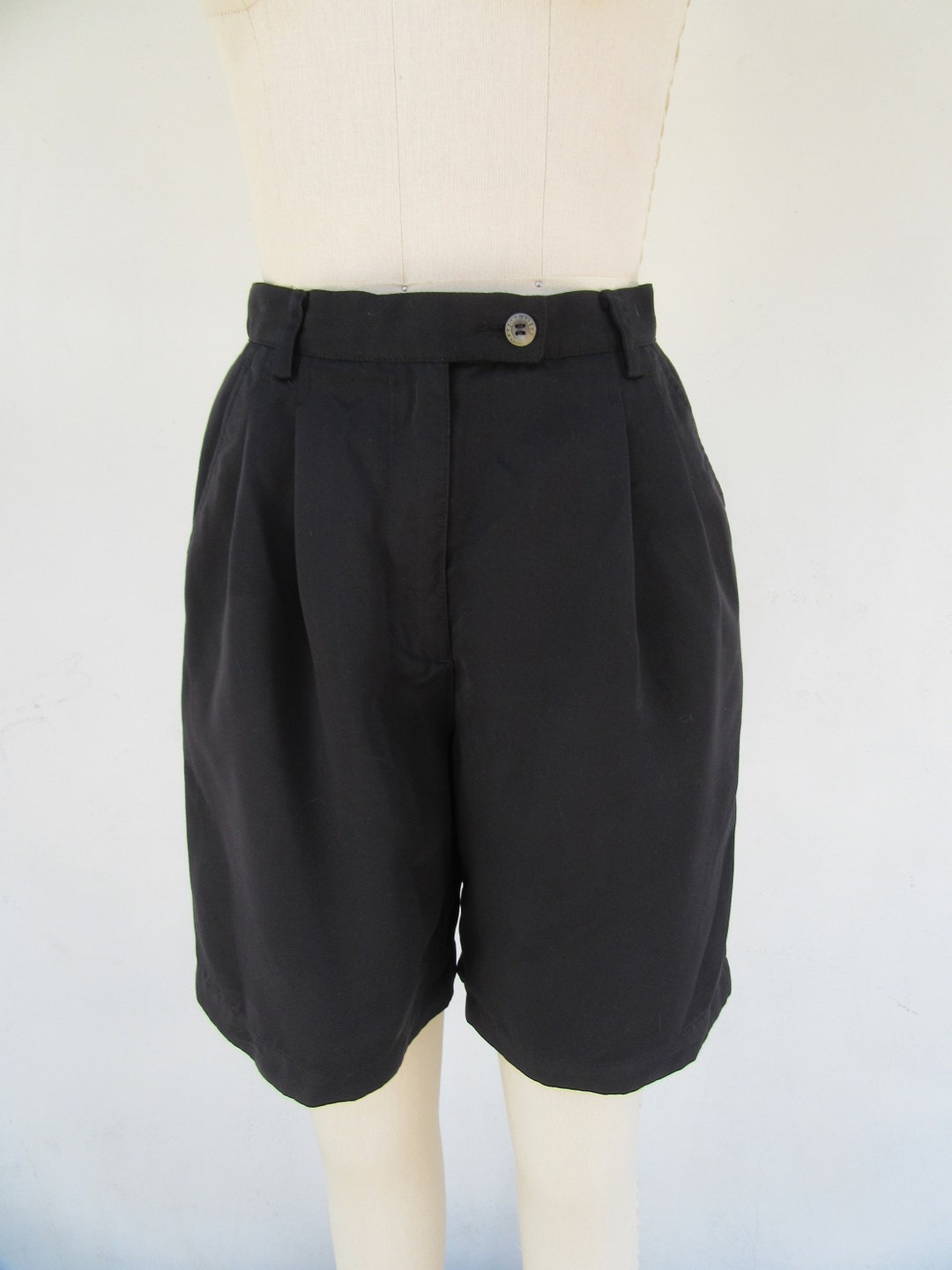 90s High Waist Black Pleated Shorts | Minimalist Preppy High Rise ...