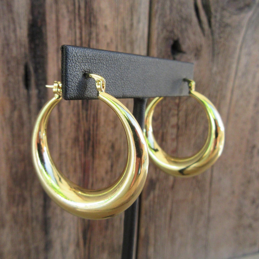 90s Earrings | Chunky Gold Tone Hoop Earrings | Chunky Thick Hoop ...