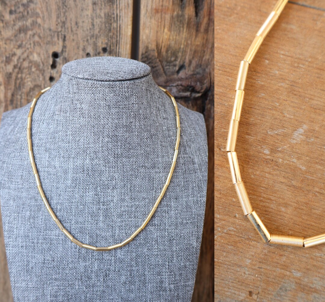 70s Gold Tone Metal Bead Choker Necklace | Modernist Gold Tone Necklace ...