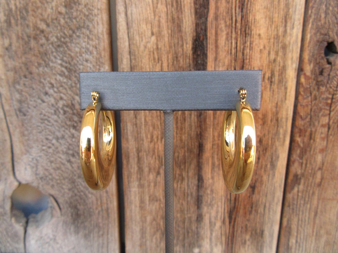 90s Earrings | Chunky Gold Tone Hoop Earrings | Lever Back Medium Large ...