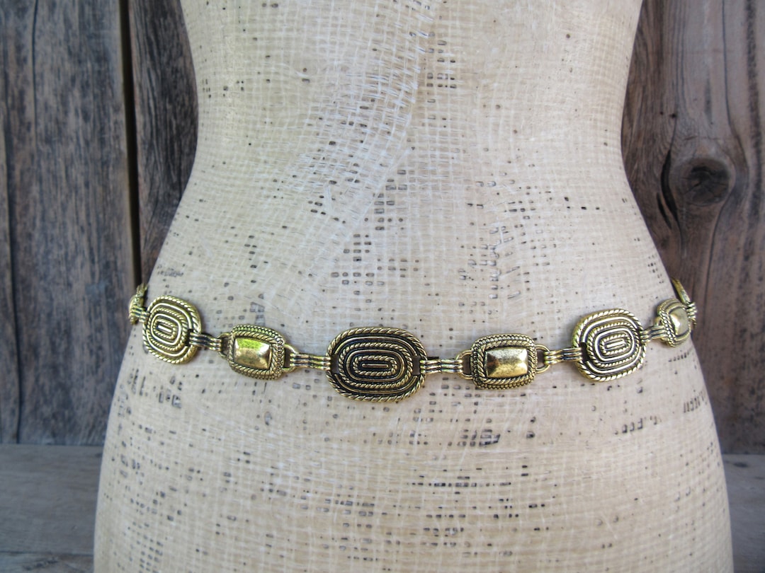 90s Gold Tone Metal Chain Belt | Disk Belt | Concho Belt | Metal Link ...