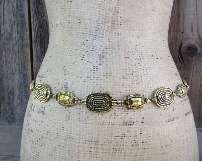 90s Gold Tone Metal Chain Belt | Disk Belt | Concho Belt | Metal Link ...