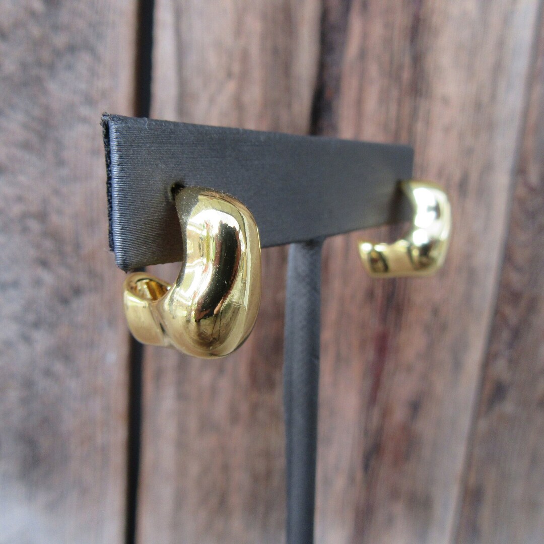 90s Gold Tone Earrings | Modernist Chunky Hoop Earrings | Crooked ...