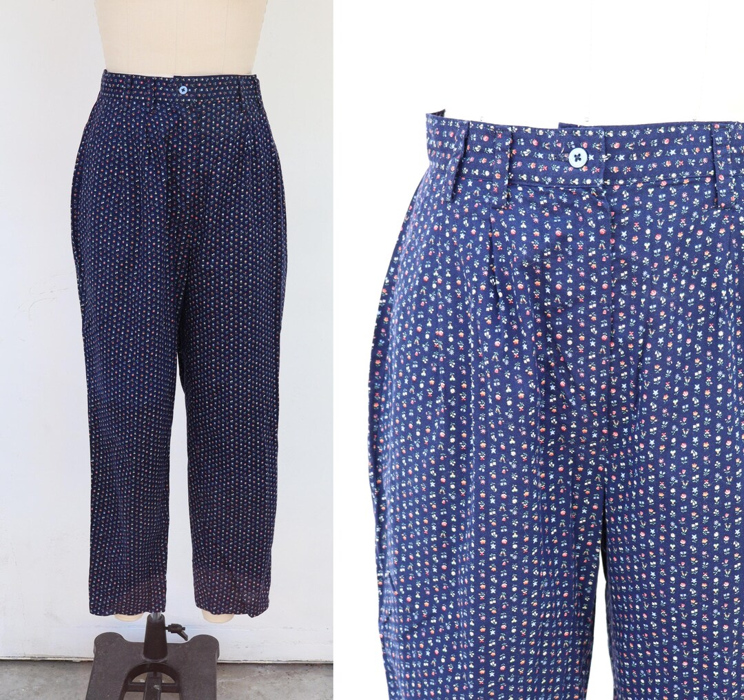 70s 80s Homemade Home Sewn Pleated Floral Print Trousers | Ditty Flower ...