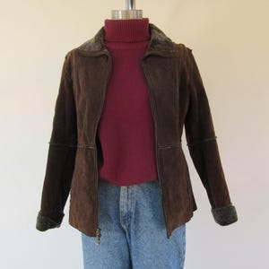90s Brown Suede Leather Shearling Cuff Jacket Fleece Lined Espresso ...