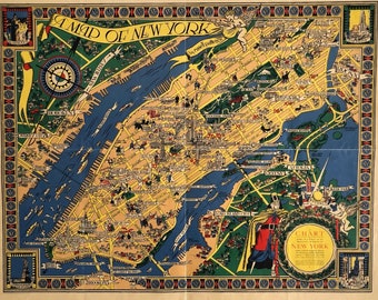 New York Cartoon Map - Etsy