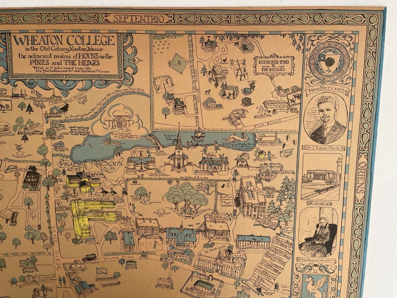 Wheaton College, 1929 Vintage Pictorial Campus Map, Alva Scott Mitchell ...