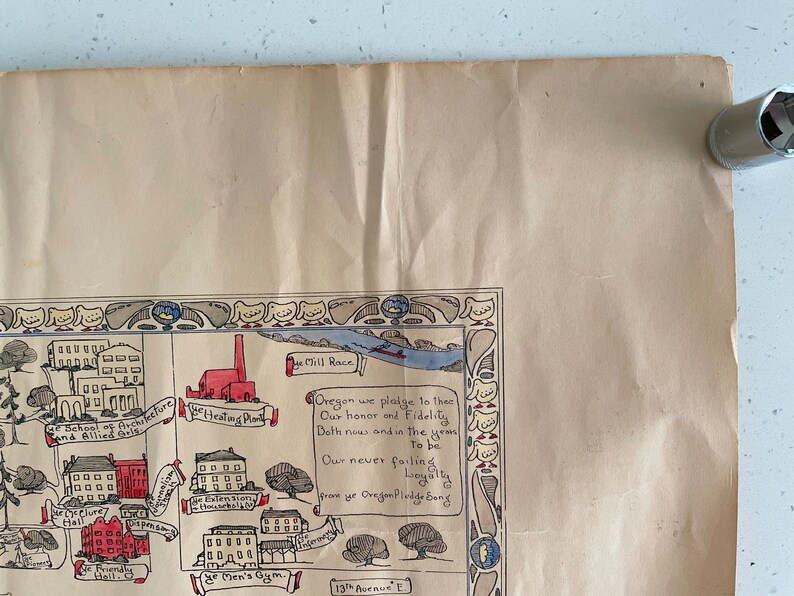 1930s Pictorial Campus Map of the University of Oregon Rare, Original ...