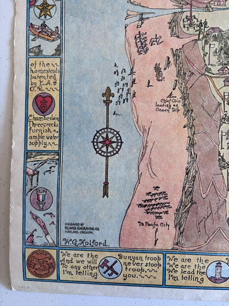 Vintage Pictorial Map of Camp Meriwether, Portland, Oregon ~ BSA Boy ...