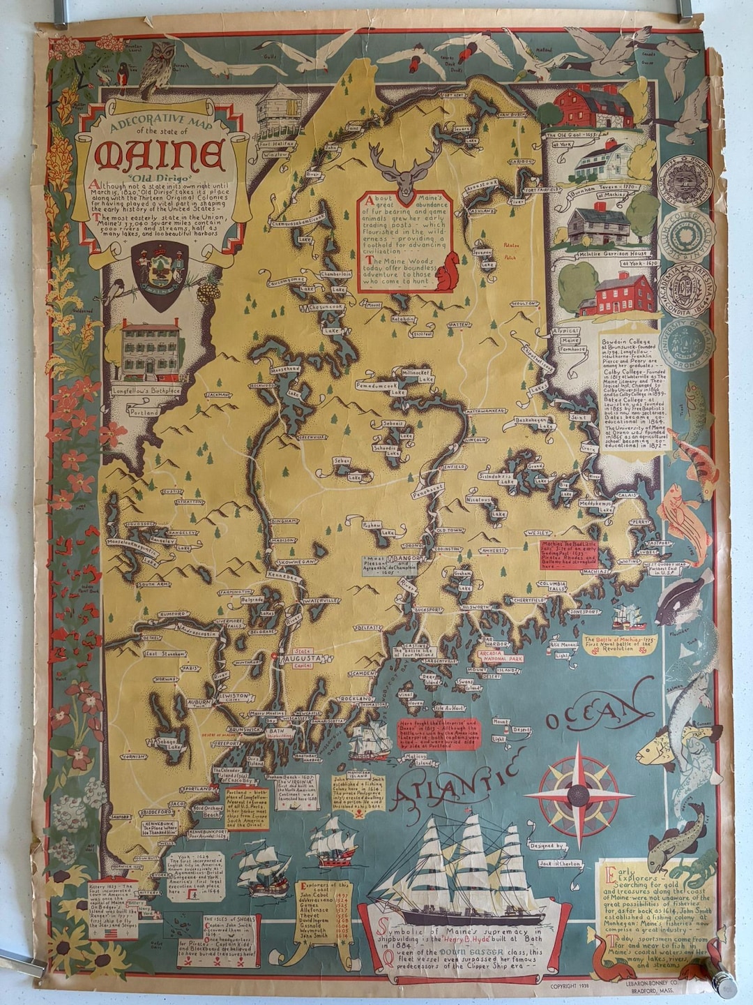 A Decorative Map of the State of Maine "old Dirigo" by Jack Atherton ...