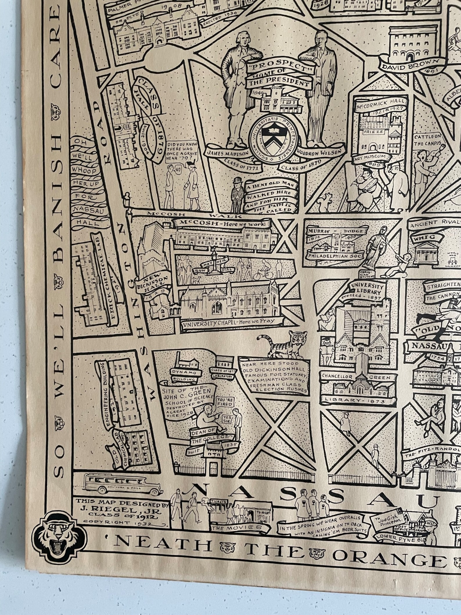 Princeton University, 1932 Original Pictorial Campus Map by J. Riegel ...