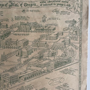 Original 1934 Pictorial Map of Oregon State University by Wayne Bagley ...