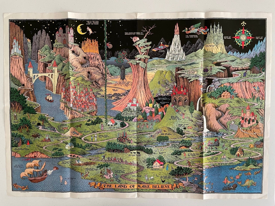 The Land of Make Believe by Jaro Hess, Original 1935 Pictorial Map W ...