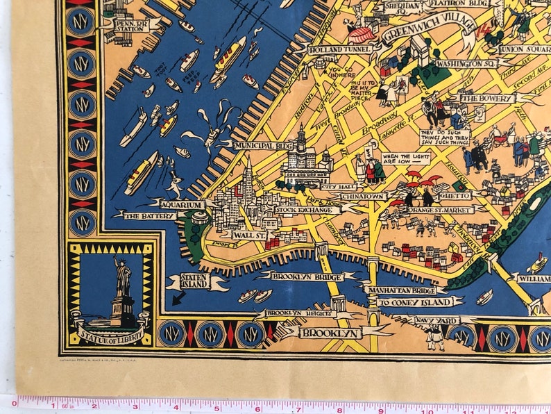 A Map of New York by Russell Patterson, Original Pictorial Map ...
