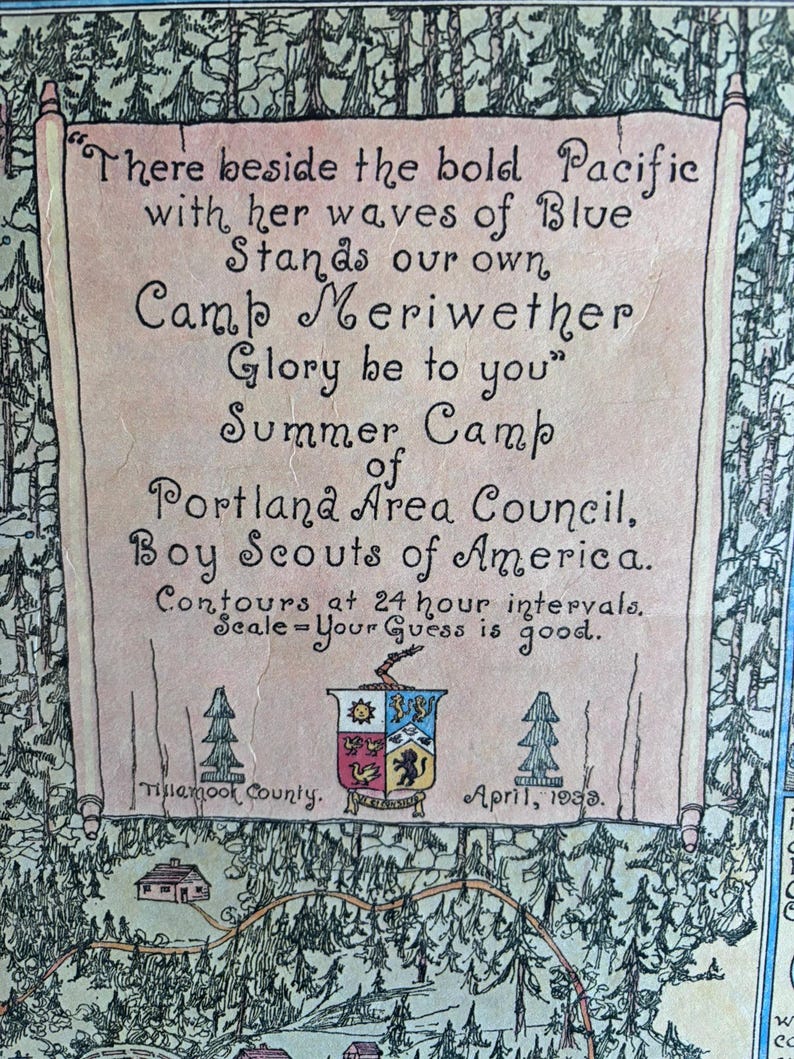 Vintage Pictorial Map of Camp Meriwether, Portland, Oregon ~ BSA Boy ...