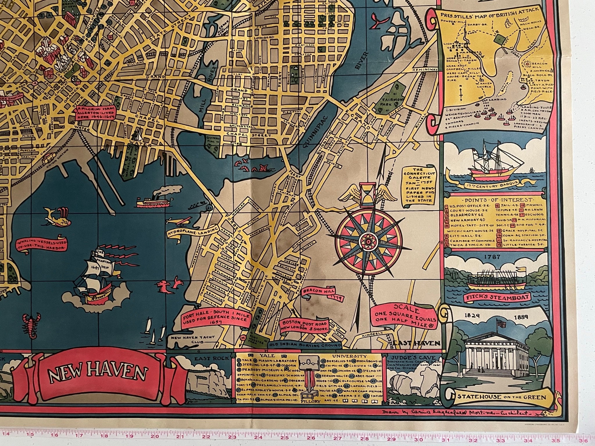 A Map of New Haven by Carina Eaglesfield Mortimer, 1928 Original ...