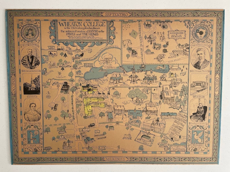 Wheaton College, 1929 Vintage Pictorial Campus Map, Alva Scott Mitchell ...